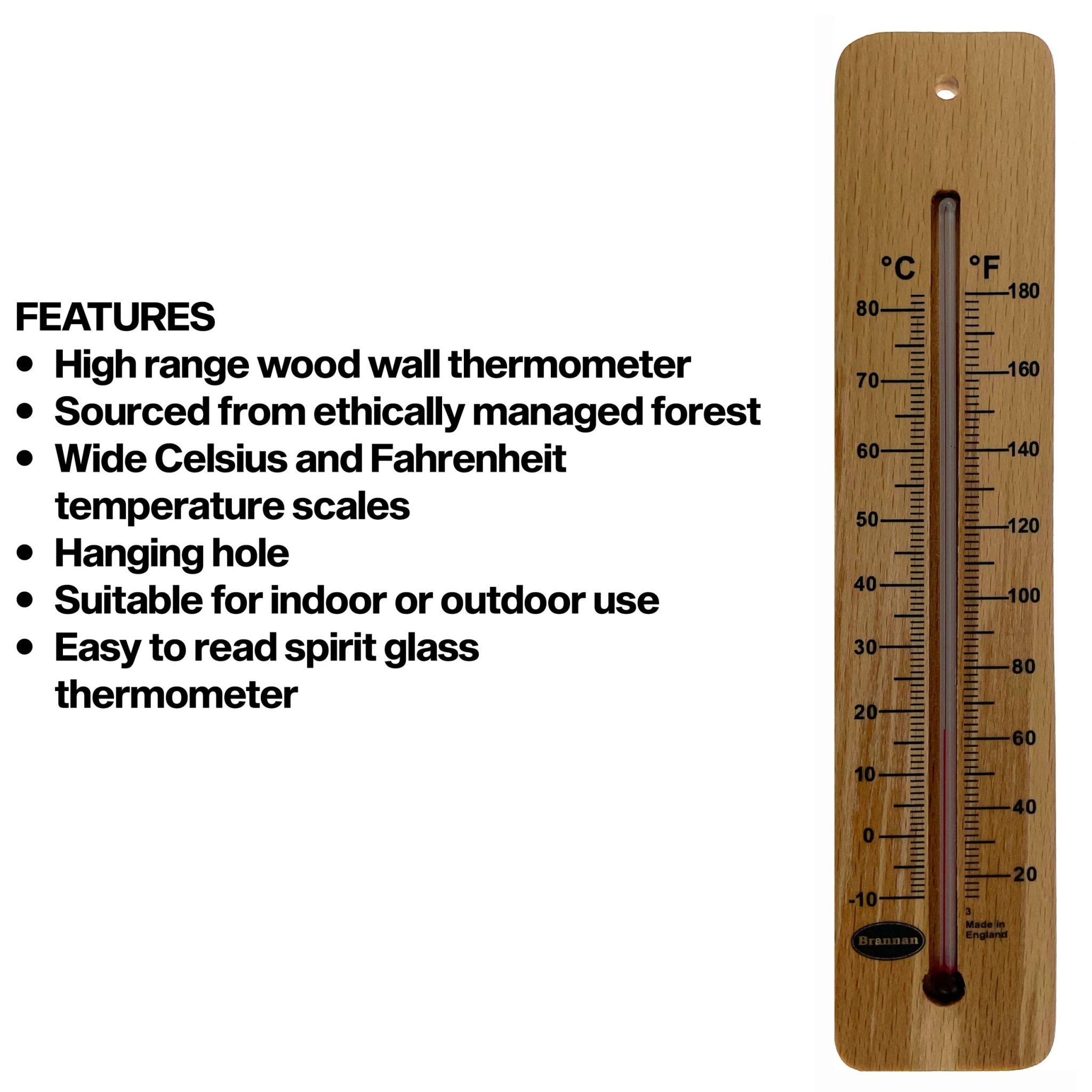 215mm high range wood wall thermometer | Brannan