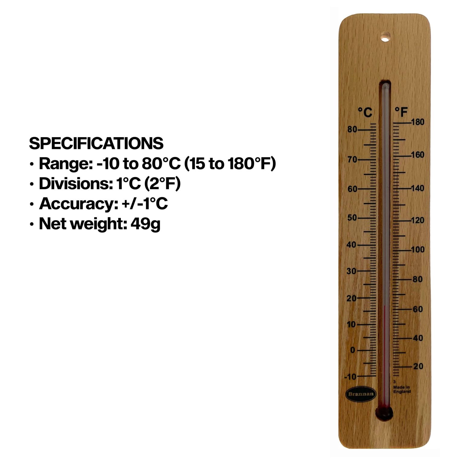 215mm high range wood wall thermometer | Brannan