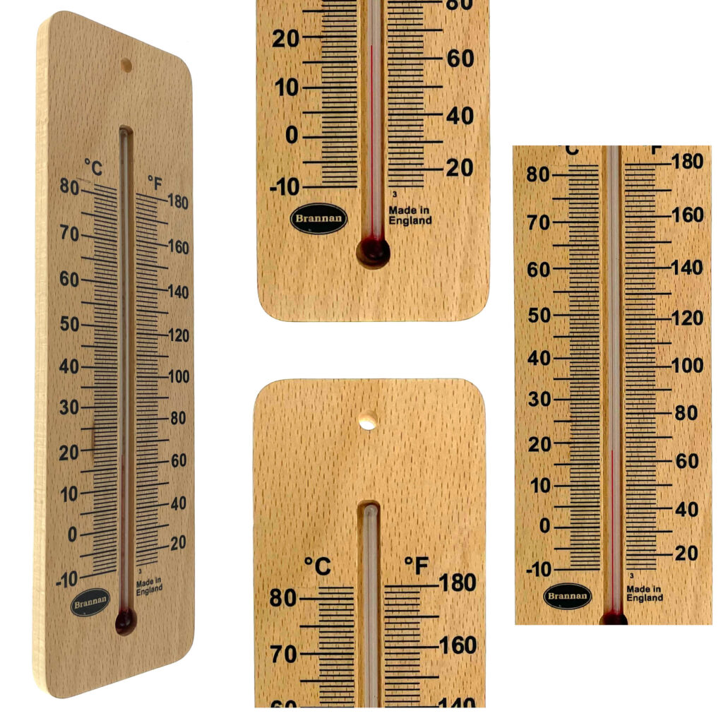 215mm high range wood wall thermometer - wide | Brannan