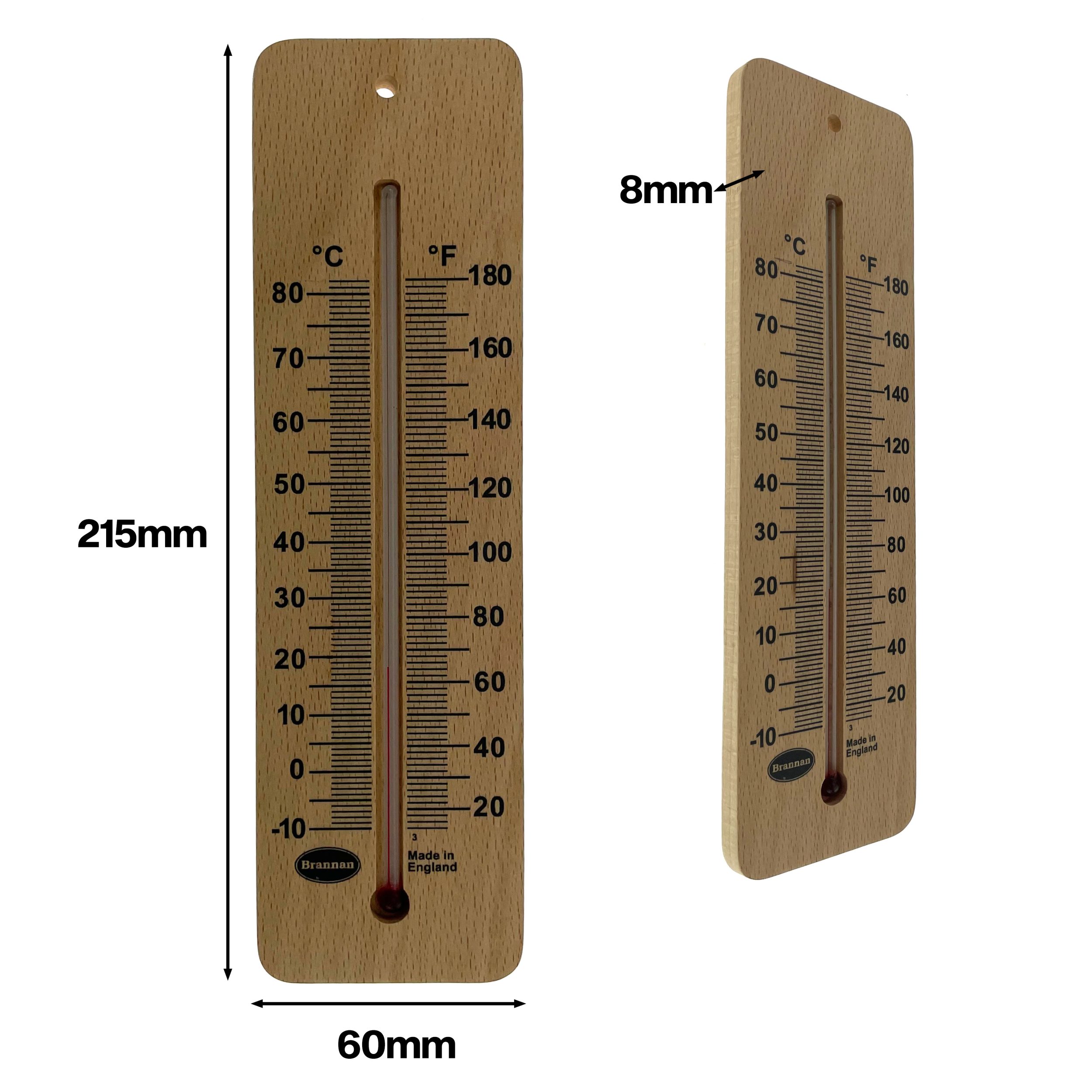 215mm high range wide wood wall thermometer | Brannan