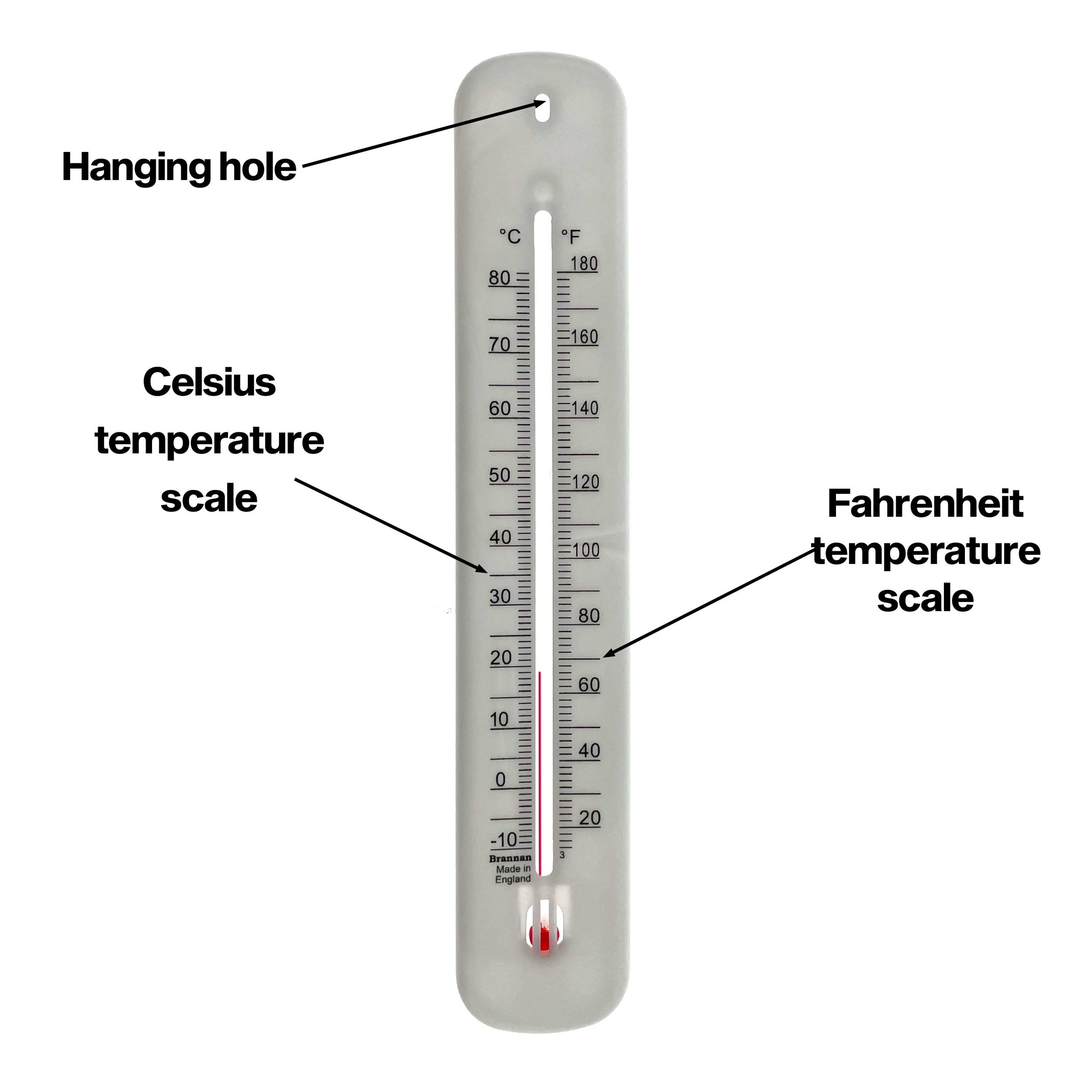 215mm plastic wall thermometer - high range | Brannan