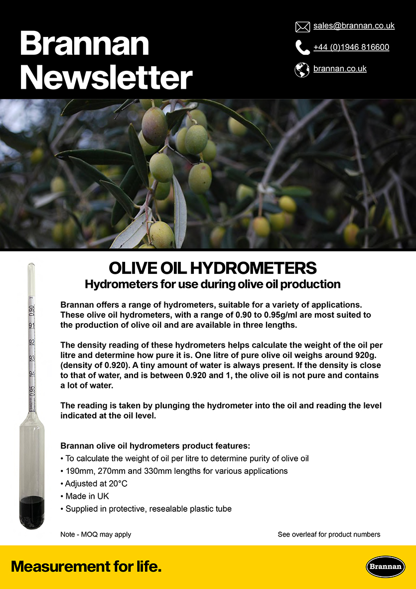 Newsletter - Olive Oil Hydrometers | Brannan