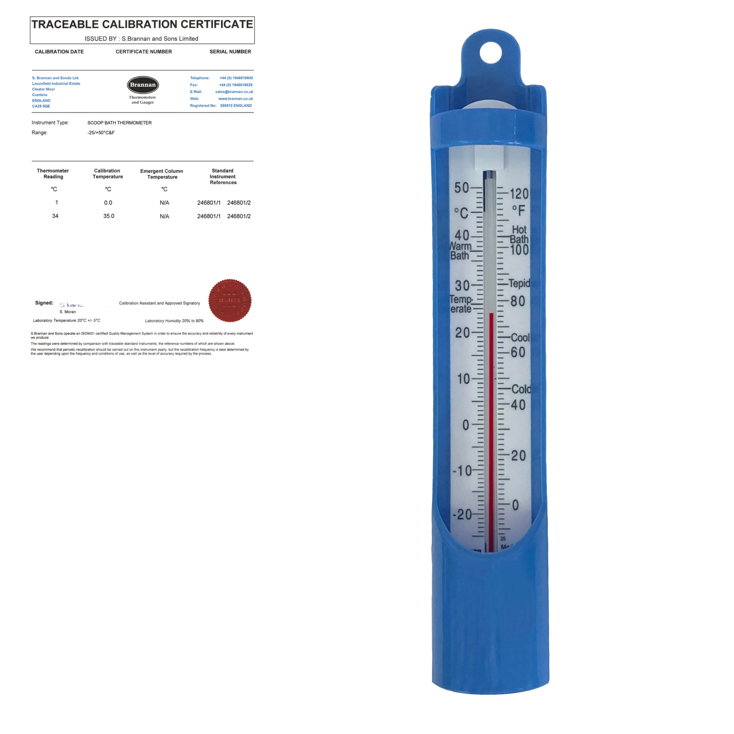 THERM-cert, pre-calibrated scoop bath thermometer | Brannan