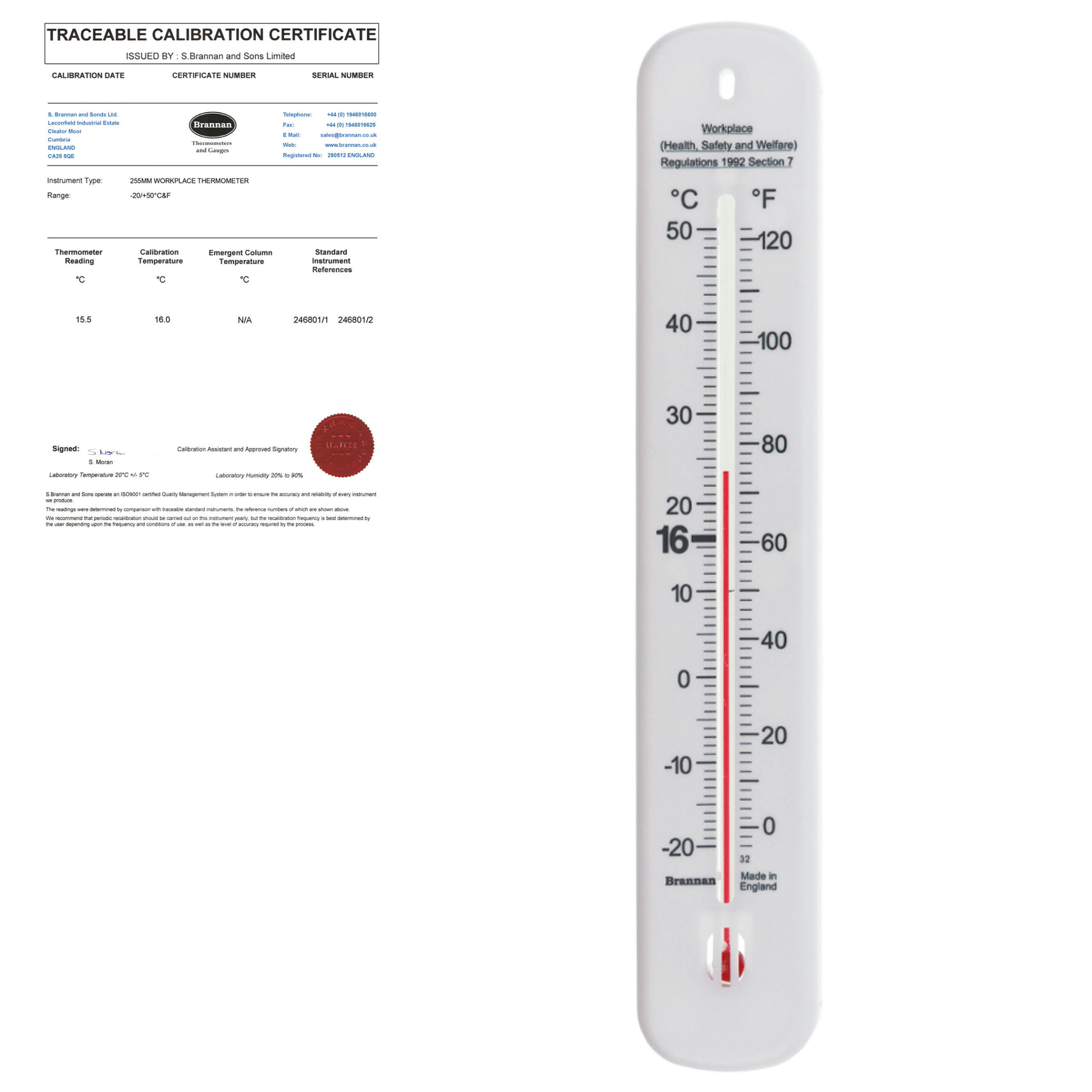 THERM-cert, pre-calibrated workplace thermometer | Brannan
