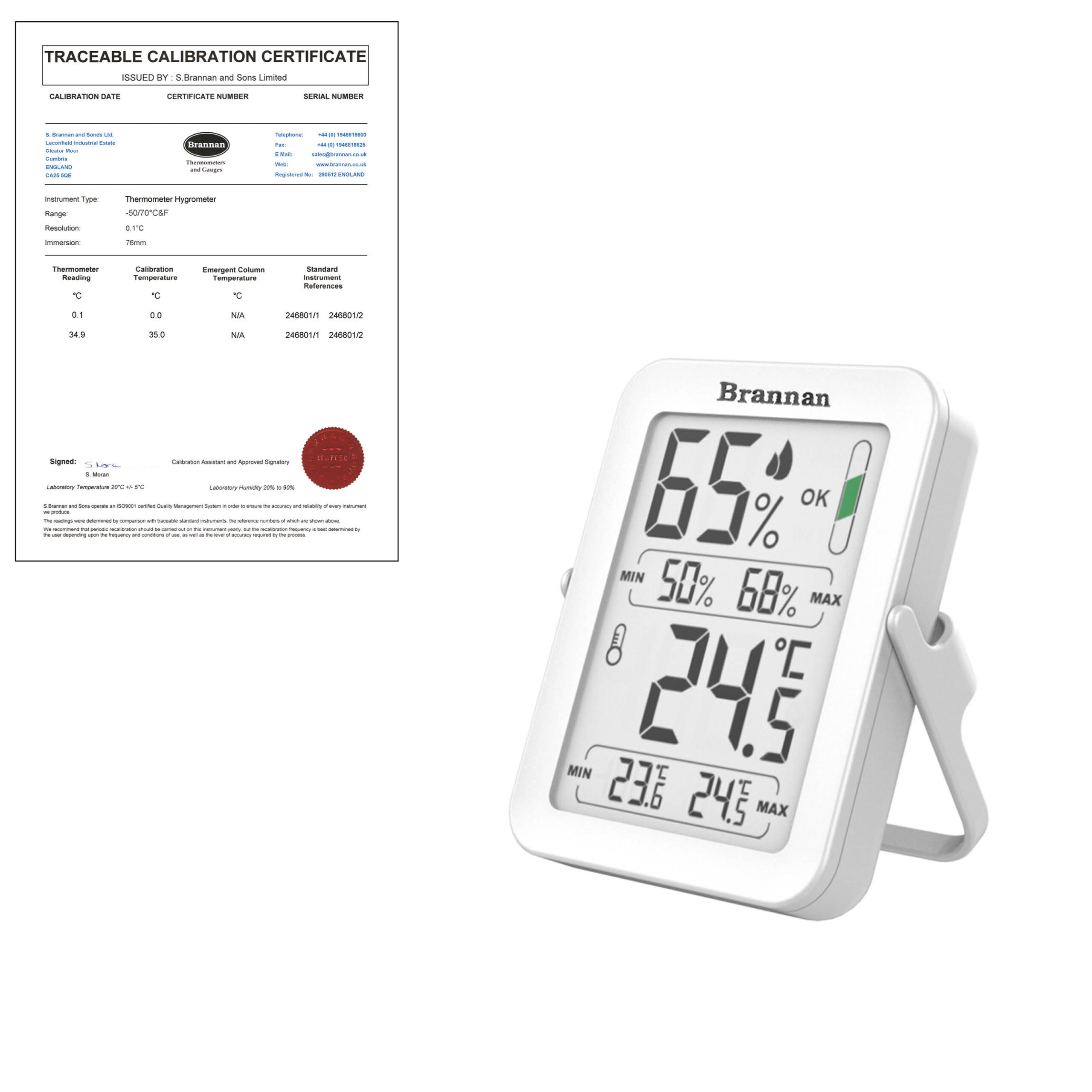 THERM-cert, pre-calibrated twin thermometer & humidity meter | Brannan
