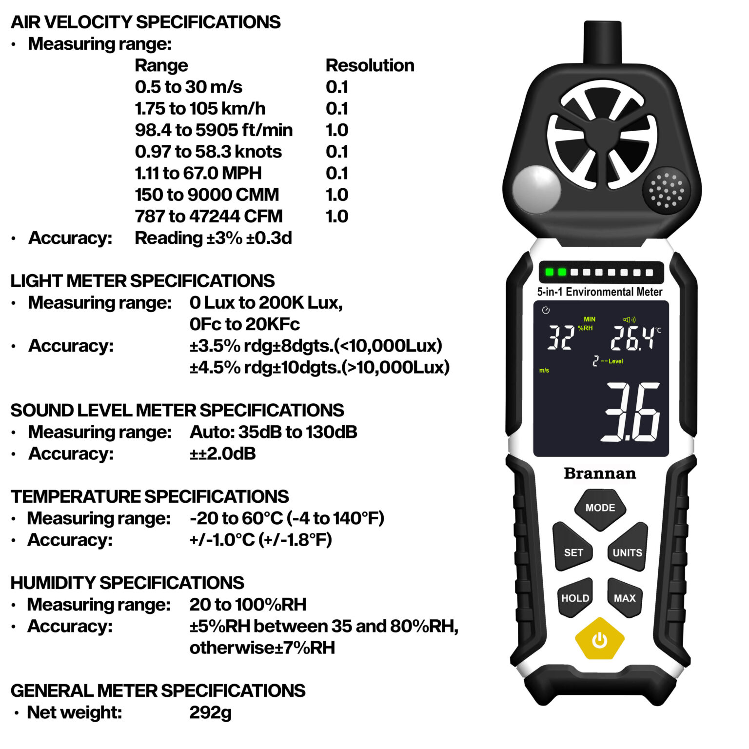 Heavy duty 5-in-1 environmental meter | Brannan
